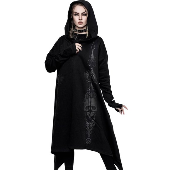 Killstar | Jackets & Coats | Black Graphic Longline Hooded Cloak ...